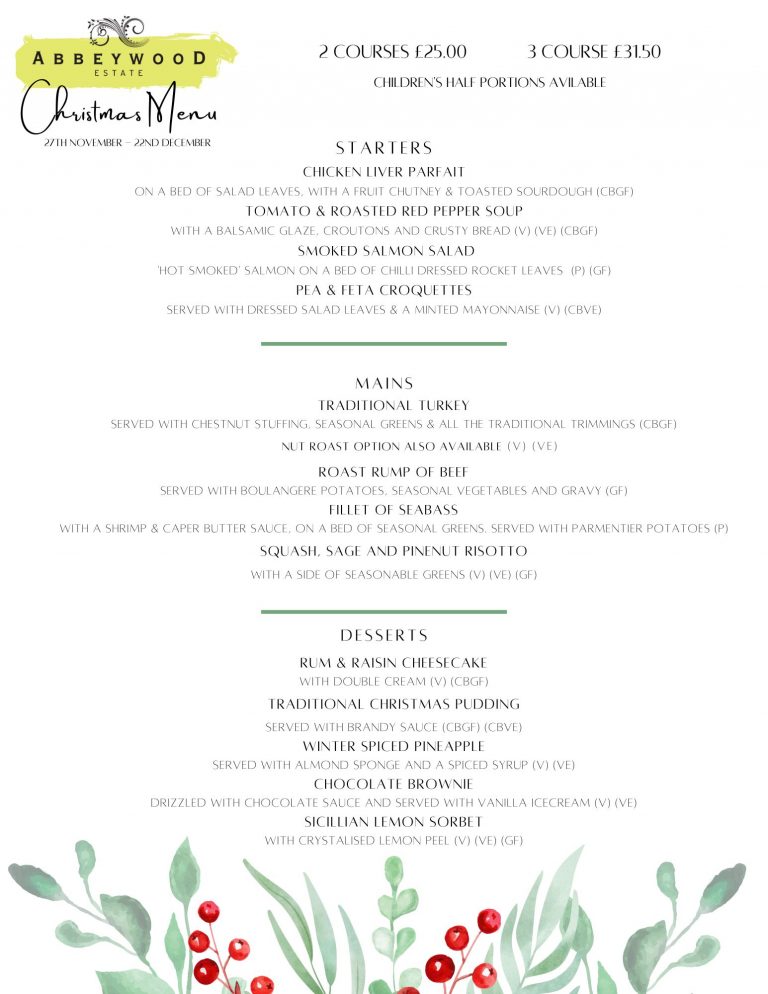 Abbeywood Estate’s Christmas Menu 2022 - Abbeywood Estate & Gardens