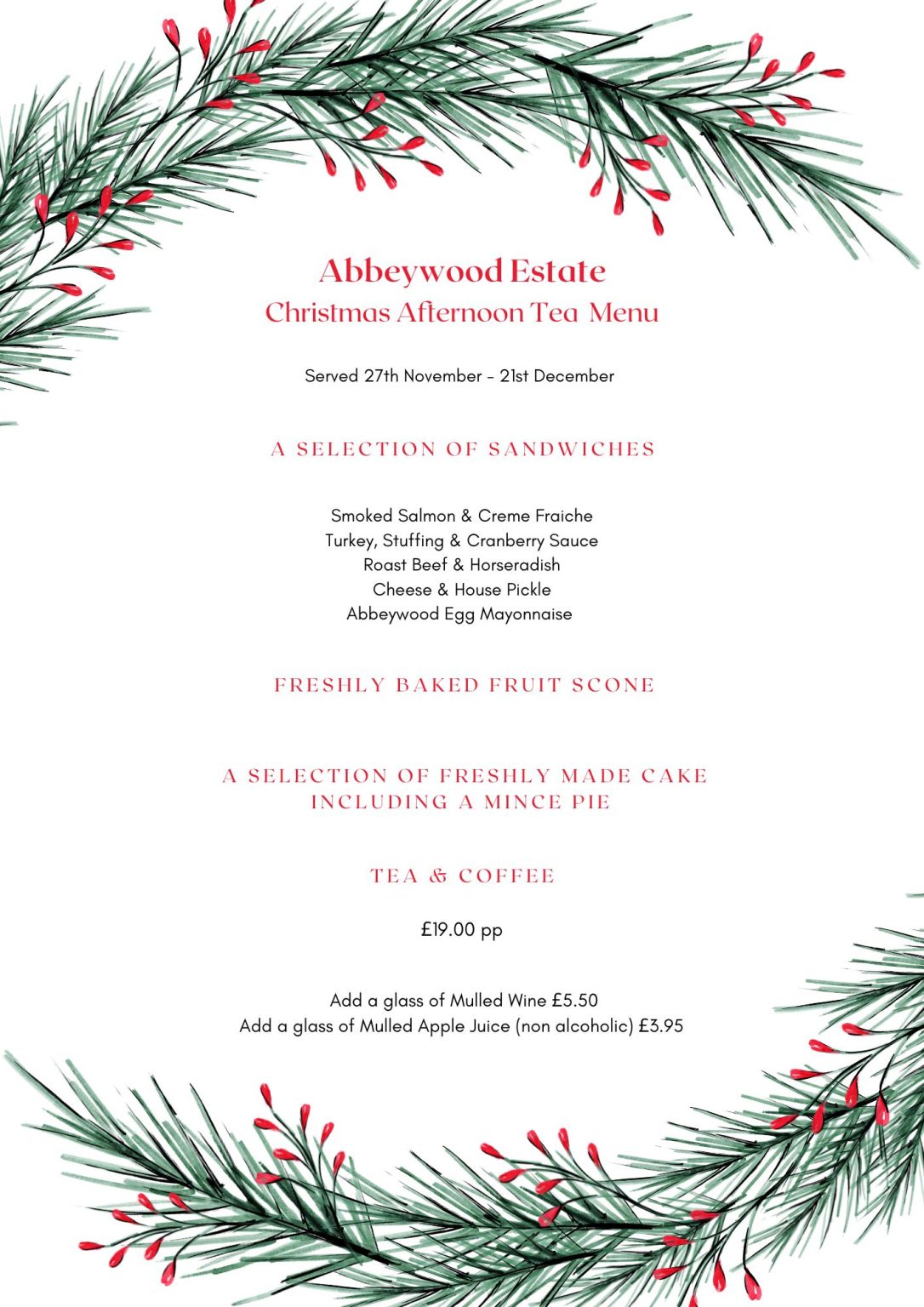 Abbeywood Estate Christmas Menus 2023